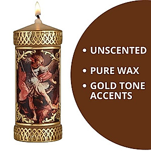 Hand Crafted St Michael The Archangel Catholic Prayer Candle, Unscented Decorative Candles for Devotional, Religious Gifts for Christian Families, 4.75 Inches