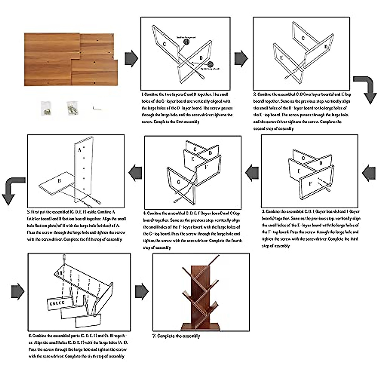 Tekirose Bookshelf,Small Bookshelf 5-Tier Tree Bookcase in Bedroom Home Office Corner Desktop Bookshelf for Desk