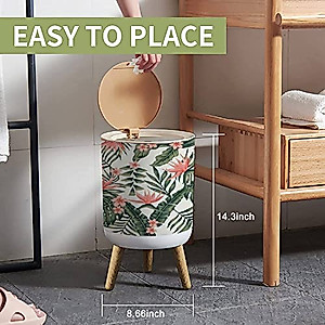 Small Trash Can with Lid for Bathroom Kitchen Office Diaper Beach cheerful seamless tropical dark green leaves palm trees flowers Bedroom Garbage Trash Bin Dog Proof Waste Basket Cute Decorative