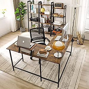 IBUYKE Industrial 53-Inch L-Shaped Computer Desk with Monitor Stand, Large Modern Corner Desk, Study Writing Workstation for Home Office, Space-Saving Gaming Table, Easy Assembly UTMJ052H