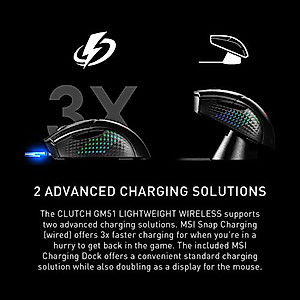 MSI Clutch GM51 Lightweight Wireless Gaming USB RGB Adjustable up to 26000 DPI Desktop Laptop Gaming Mouse (Clutch GM51 Lightweight Wireless)