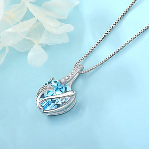 FJ Heart Infinity Birthstone Necklace, Sterling Silver Heart Pendant Created Gemstone Dainty Jewelry, Sterling Silver, Cubic Zirconia