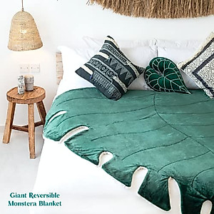 FrecklePot Giant Monstera Leaf Flannel Sherpa Fleece Throw Blanket Quilted Large Velvet Tropical Plant 2m x 2m