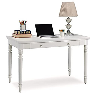 Leick Home Cottage White Turned leg Laptop Desk with Center Drawer, White