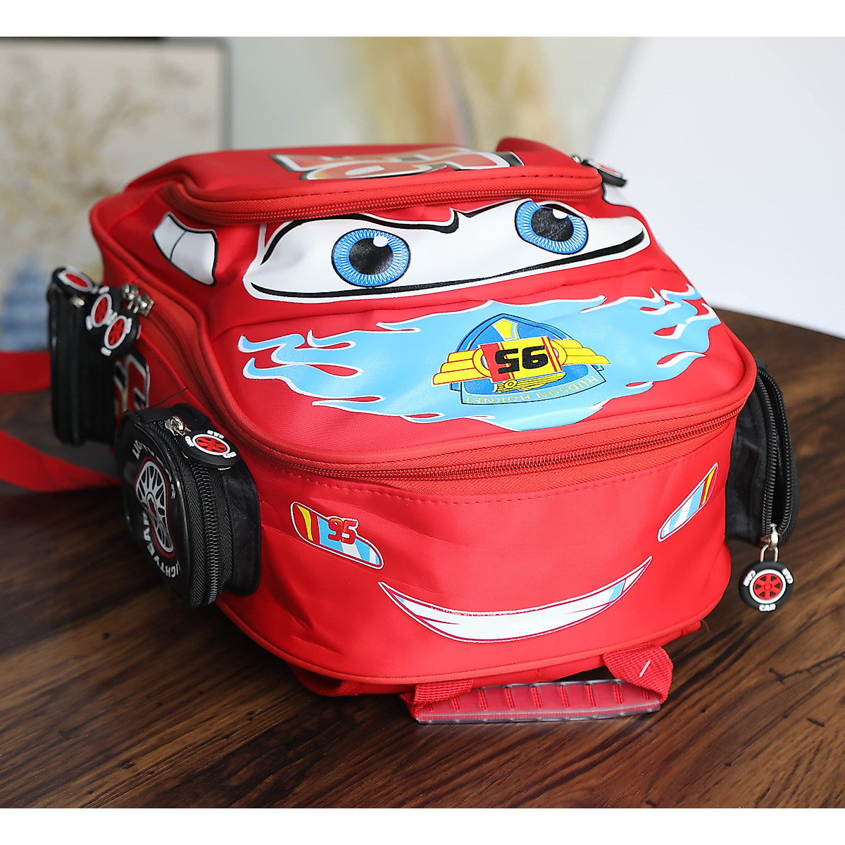 Toddler Boys Girls Backpack Waterproof Cartoon Truck Car Kindergarten Child Snack School Bag (Red)