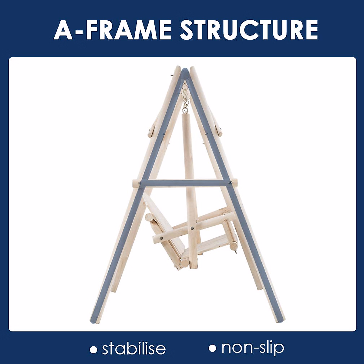 67 Inch Log Swing Stand Porch Set Wood Bench Swing Stand A-Frame Patio Furniture Swing Chair Outdoor Rustic Curved Garden Swing Yard Play
