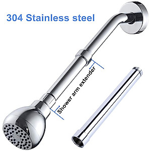 JR 4 inch 1/2" Shower Arm Extension, Shower Head Extension Arm, Shower Extender Arm - 304 Stainless Steel with Brass Connector - Polished Chrome Finish