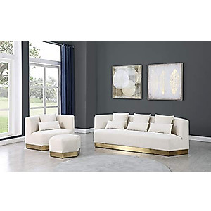 Meridian Furniture Marquis Collection Modern | Contemporary Velvet Upholstered Sofa with Stainless Steel Base in a Rich Gold Finish, 93" W x 38" D x 29" H, Cream