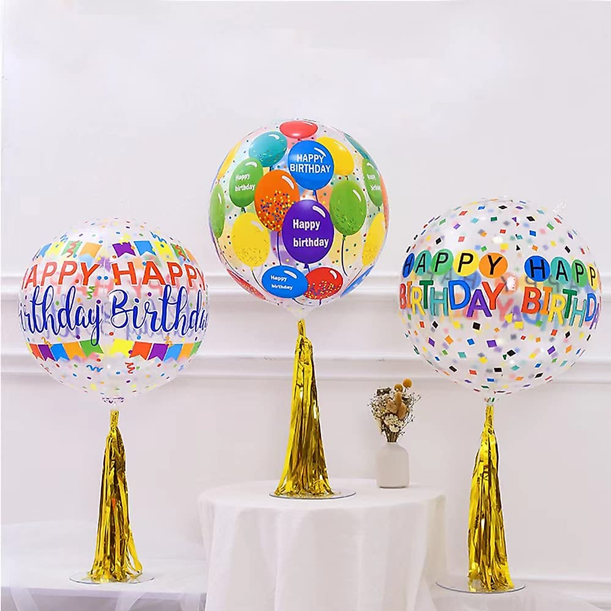 22”Bobo Balloons Printed "HAPPY BIRTHDAY" 4D Balloons Shiny Gold Tassels Happy Birthday for Party Decoration Supplies