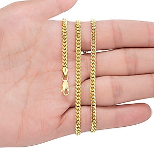 Nuragold 14k Yellow Gold 3.5mm Solid Miami Cuban Link Chain Pendant Necklace, Mens Womens Jewelry 16" 18" 20" 22" 24" 26" 28" 30"