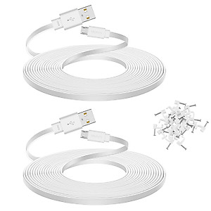 Smays 2-Pack 25 ft Extension Cable for WYZE Cam v4, WYZE Cam v3 and v3 Pro Camera, Long Flat Micro USB Cord, White