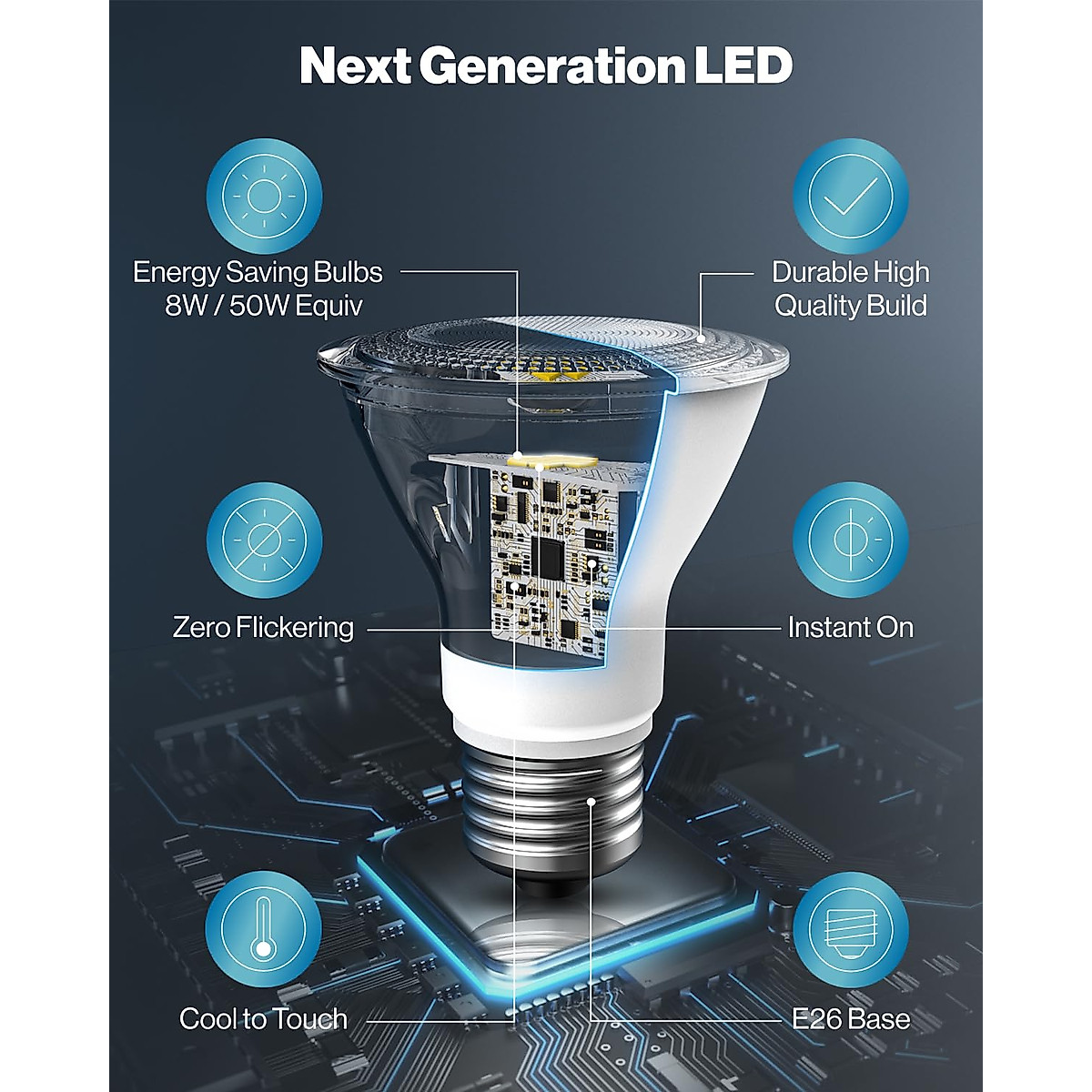 Sunco 10 Pack PAR20 LED Bulbs, 800 Lumens High Brightness Flood Light Indoor, 50W Equivalent 8W, Dimmable, 3000K Warm White, E26 Medium Base, Exterior Wet Rated - UL