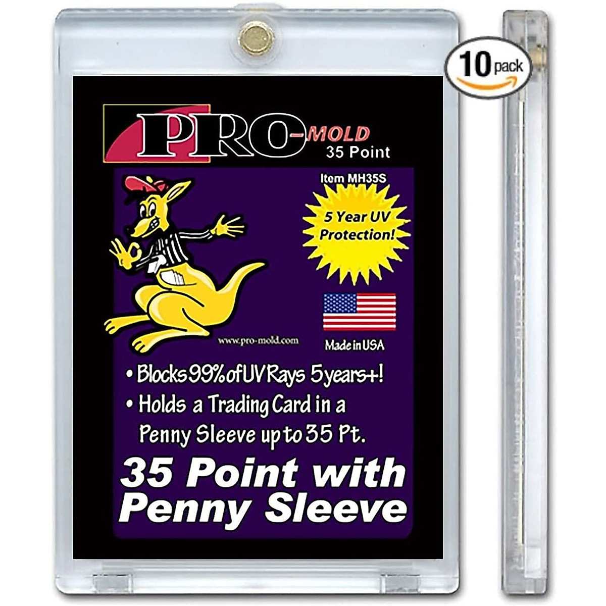 10-Count Pro-Mold 35pt. Magnetic One-Touch Card Holders Holds Sleeved Card USA Made with Cleaning Cloth, Gold