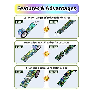 Reflective Bird Tape, 330ft x 1.6in Bird Scare Tape Dual-Sided Bird Flash Tape Bird for Outside, Gardens, Orchards - by dukclyn
