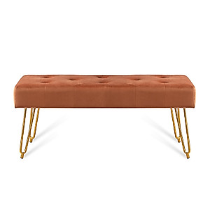 SIMTONAL Velvet End of Bed Bench Upholstered Button Tufted Bench Entryway for Bedroom and Living Room, Brown