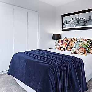 American Soft Linen Bedding Fleece Blanket Queen Size 85x90 inch Oversized Plush Fuzzy Cozy Soft Blanket for Bed, Sofa, Couch, Navy Blue