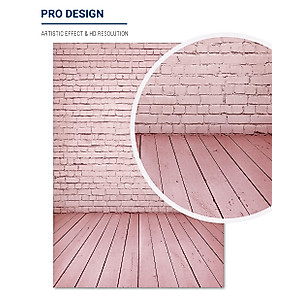 Allenjoy Pink Brick Wall with Wood Floor Photography Backdrop 5x7ft Newborn Baby Girl Valentine's Photoshoot Kids Day 1st Birthday Cake Smash Background Portrait Photo Studio Booth Props