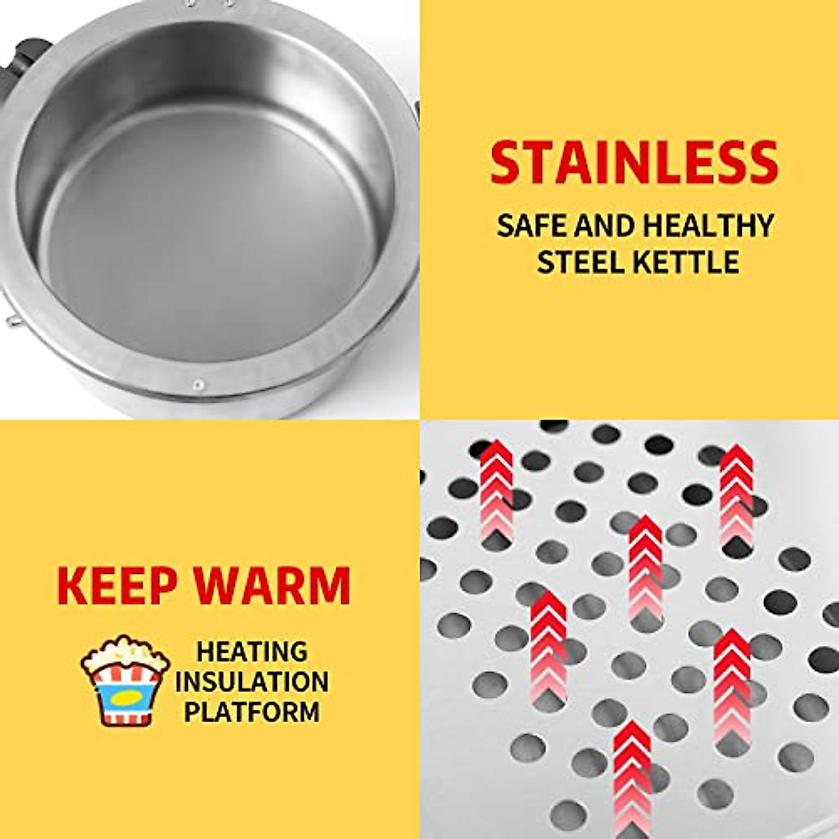 Cornrush Popcorn Maker Professional Cart Retro Classic Popcorn Popper Machine 8 Ounce with Nonstick Kettle for Home Use, Party and Birthday Gift, Red