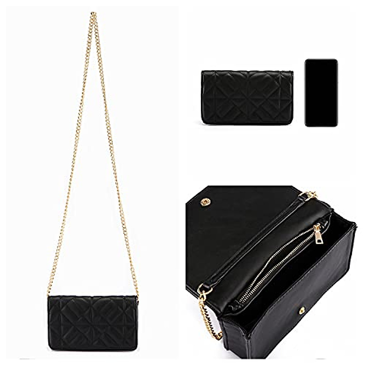 Ayliss Mini Women Crossbody Handbag Shoulder Handbags Evening Clutch Cellphone Wallet Purse PU Leather Bag with Chain (Black, Mini)