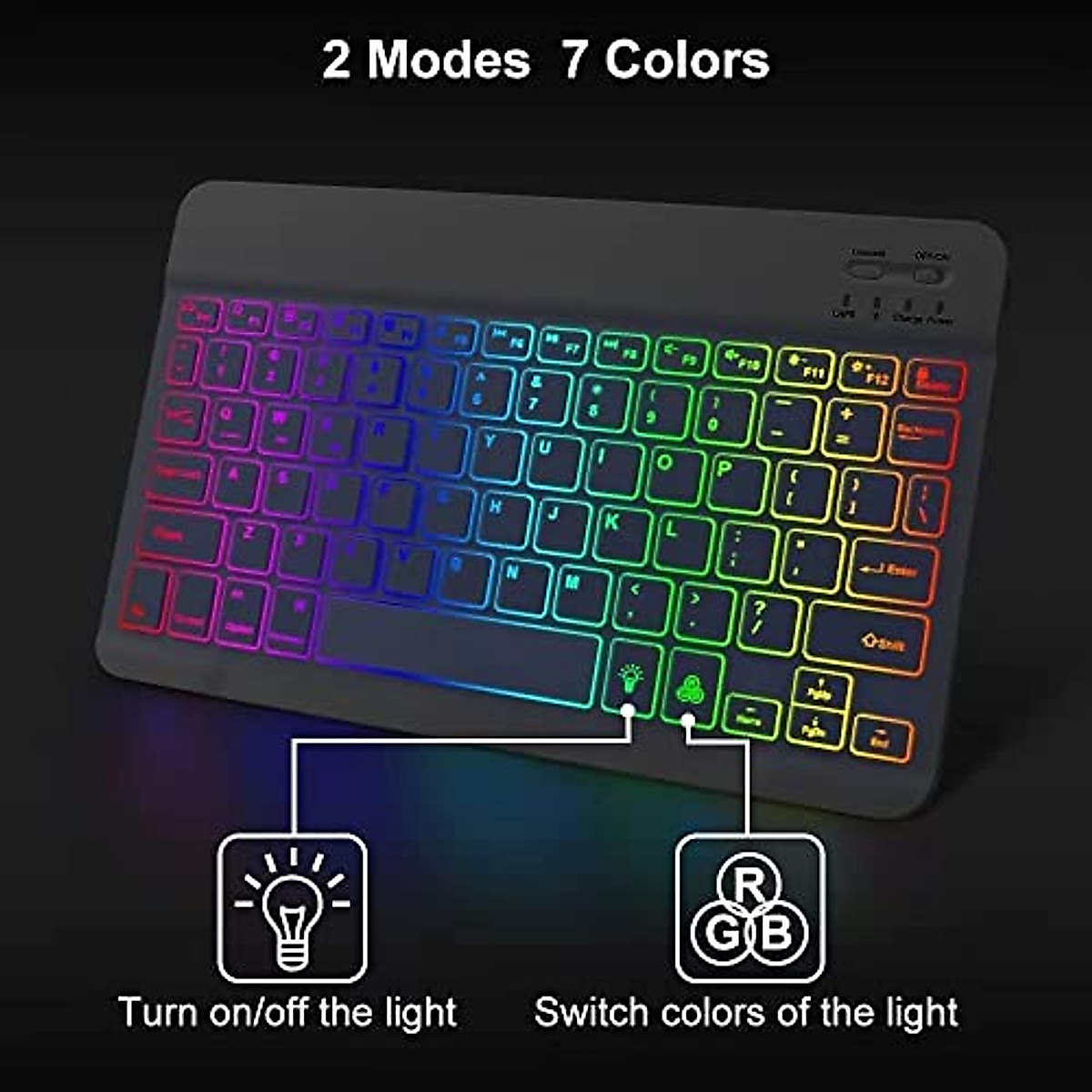 Bluetooth Keyboard and Mouse Combo for iPad - Rechargeable Wireless Keyboard & Mouse with 7-Color Backlit Compatible with iPad 9th/8th Gen, iPad Pro/Air/Mini, iPhone14/13/12 Pro, Black