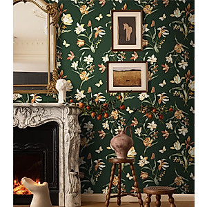 Dimoon 78.7"x16.1" Floral Wallpaper Peel and Stick Dark Green Contact Paper Golden Thicken Waterproof Leaf Flower Vintage Self Adhesive Removable Wallpaper for Bedroom Shelf Liner Decal Vinyl Roll
