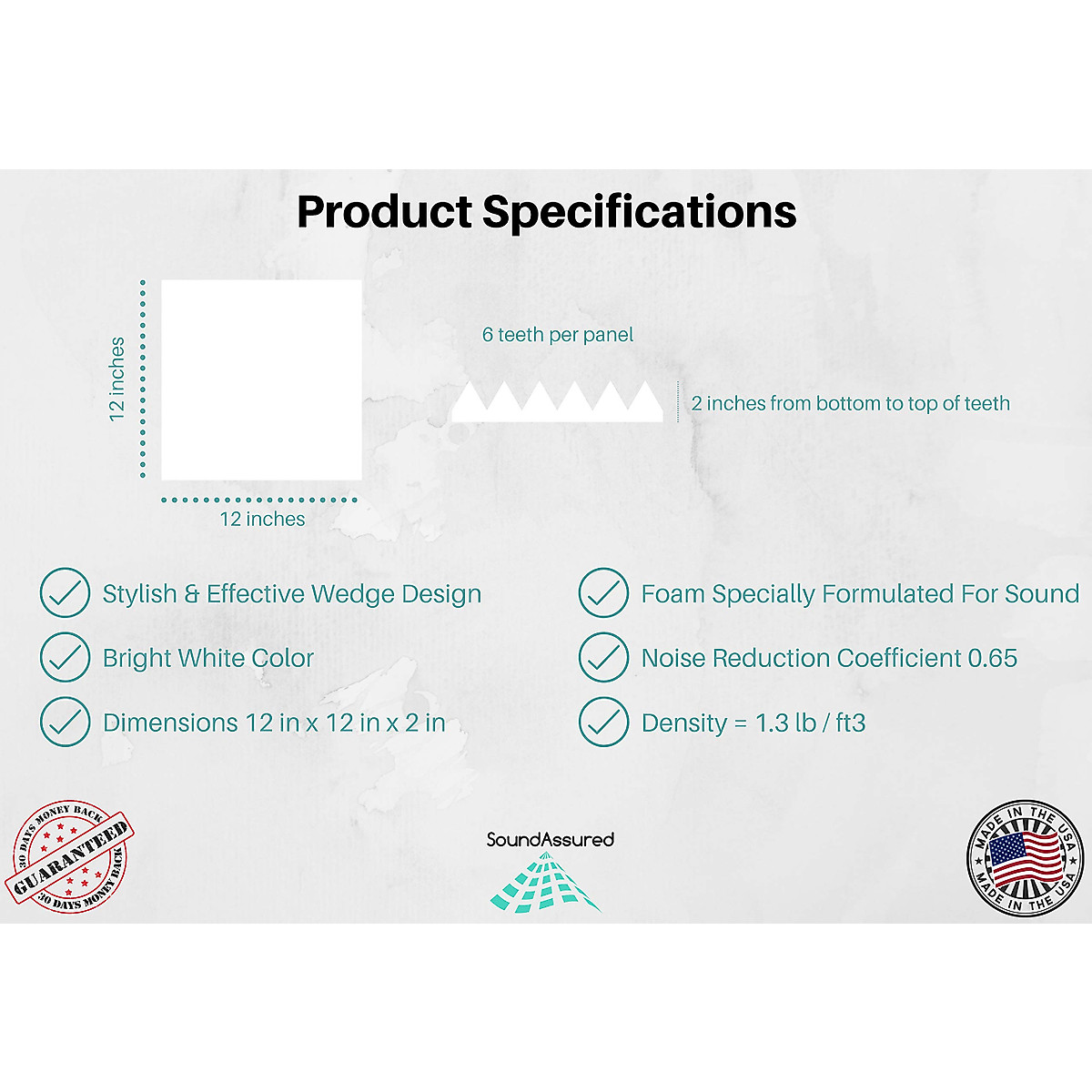 White Acoustic Foam Panels - Wedge Style Studio Foam Soundproofing Tiles - 12x12 Inch - Multiple Thicknesses (2 Inch Thick - 4 Pack)