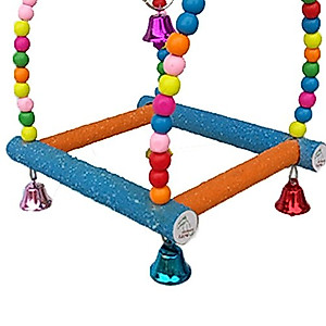 Hypeety Colorful Wooden Swing Bird Toy for Parrot Macaw African Greys Budgies Cockatoo Parakeet Cockatiel Conure Lovebirds Finch Cage Perch Toy Paw Grinding Ladder (S)