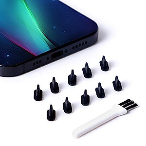 PortPlugs Dust Plugs (10 Pack) Flat Design Compatible with iPhone 14, 13, 12, 11, X, 8, 7, Plus, Pro, Max and Air Pods, Includes Charging Port Cleaning Brush (Black)