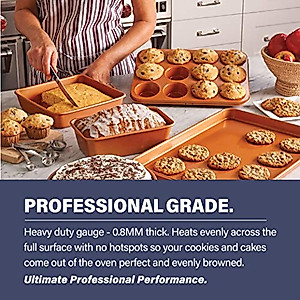 Gotham Steel Non Stick Ceramic Bakeware Set, 5 Piece No Warp & Dishwasher Safe Baking Set, Baking Pans Set with Round & Square Baking Pan, Muffin Pan, Loaf Pan & Baking Sheet for oven, 100% PFOA Free