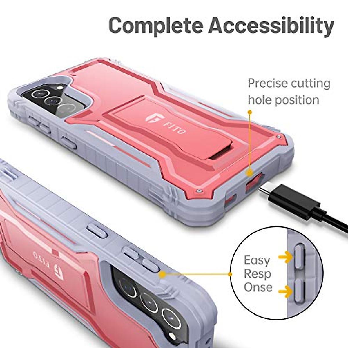 FITO for Samsung Galaxy S21 5G Case, Dual Layer Shockproof Heavy Duty Case for Samsung S21 5G Phone Built-in Kickstand, Without Screen Protector (Pink, 6.2 inch)
