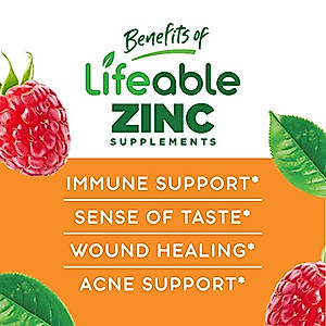 Lifeable Zinc 50mg Gummies - Great Tasting Natural Flavor Gummy Supplement - Gluten Free, Vegetarian, GMO-Free, Chewable Vitamins - for Healthy Immune Support - for Adults, Man, Women - 90 Gummies