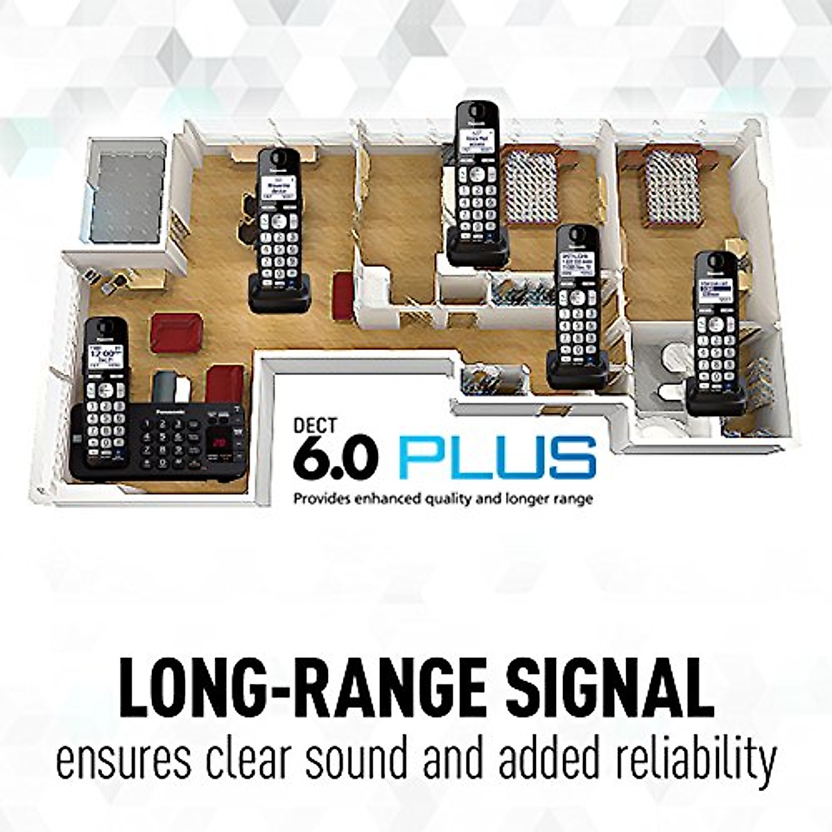 Panasonic KX-TGE243B DECT 6.0 Expandable Digital Cordless Answering System, 3 Handsets,Black