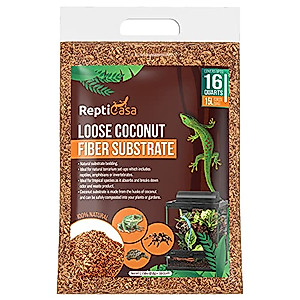 ReptiCasa Loose Coconut Substrate Husk Fibers, 16 Quarts Bag, Clean Natural Terrarium Bedding for Reptiles, Amphibians, or Invertebrates, Waste, Liquid and Odor Absorbent