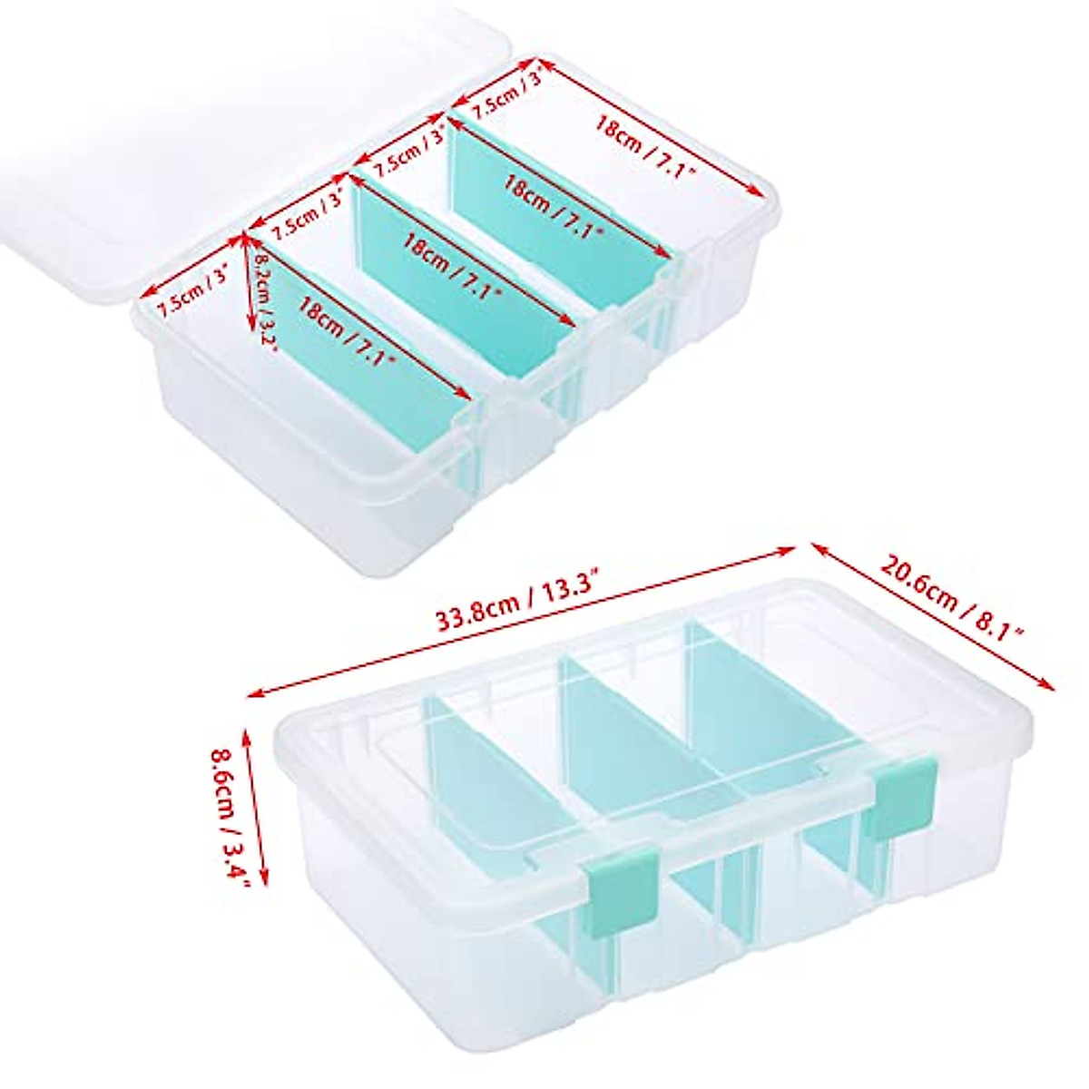 BTSKY Clear Plastic Dividing Storage Box with 4 Compartments Adjustable Storage Bin with Lid Plastic Craft Storage Container Multipurpose Sewing Box Art Supply Organizer, 13.3x8.1x3.4 Inches