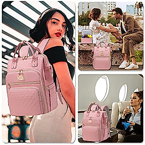 Weitars 15.6 Inch Laptop Backpack For Women School /Travel Backpack, Teacher Nurse Work Backpack with Lunch Box Compartment Bookbag Computer Backpack (Pink)