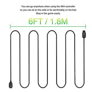 Xahpower 2Pack 6Ft N64 Controller Extension Cable Cord for Nintendo 64 N64 Controller