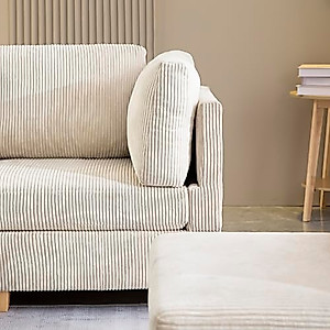 Eafurn Convertible Modular Sectional Sofa Set, Free Combinational Corner Couch, Corduroy Upholstered Deep Seat Comfy Sofa&Couches with Solid Wood Legs for Living Room Apartment, Beige 126.38"