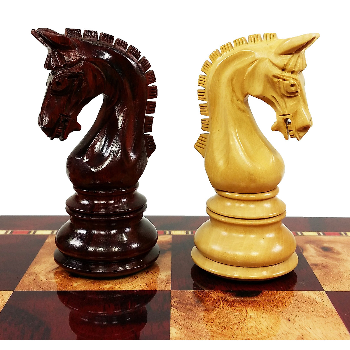 4 Queens - Large 4 3/8" King Staunton Luxury Bud Rosewood Chess Men Set W/ 20" Cherry Color Storage Board