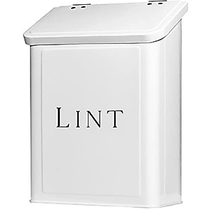 MOUNT DELECTABLE Magnetic Lint Bin for Laundry Room, Wall Mounted Lint Box Holder Trash Can with Lid for Dryer, Lint Basket for Laundry Room, Farmhouse Style Laundry Storage and Organization