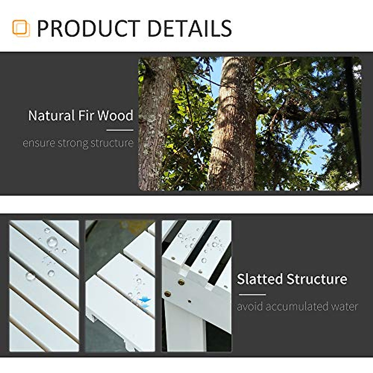 Outsunny 3-Piece Folding Adirondack Chair with Ottoman and Side Table, Outdoor Wooden Fire Pit Chairs w/High-Back, Wide Armrests for Patio, Backyard, Garden, Lawn Furniture, White