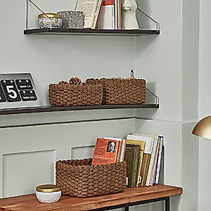 LA JOLIE MUSE Woven Storage Baskets, Recycled Paper Rope Bin Organizer Divider for Cupboards Drawer Closet Shelf Dresser, Set of 3 (Brown)