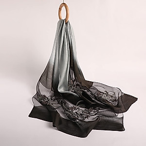 WINCESS.YU Silk Scarf for Women Lightweight Shawls and Wraps for Weddings Fashion Pashmina Shawl Embroidered Scarves (Black)
