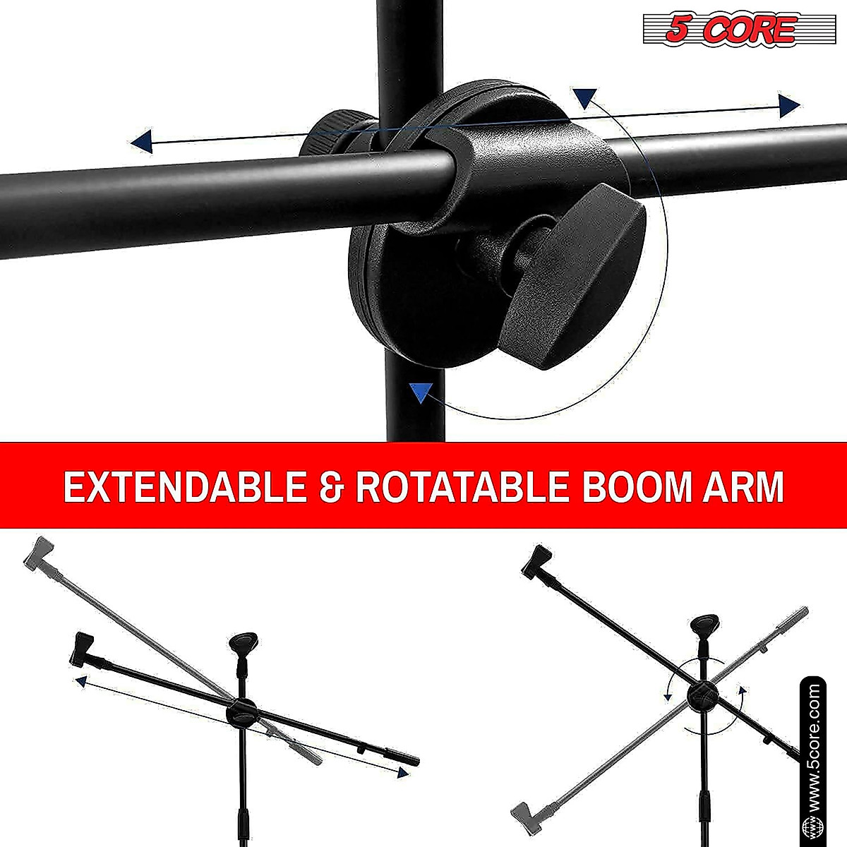 5 Core Tripod Mic Stand Floor 4Pcs Adjustable 31 to 76 Inches Boom Arm Holder Microphone Stands 360 Degree Rotating + Dual Mic MS DBL 4PCS