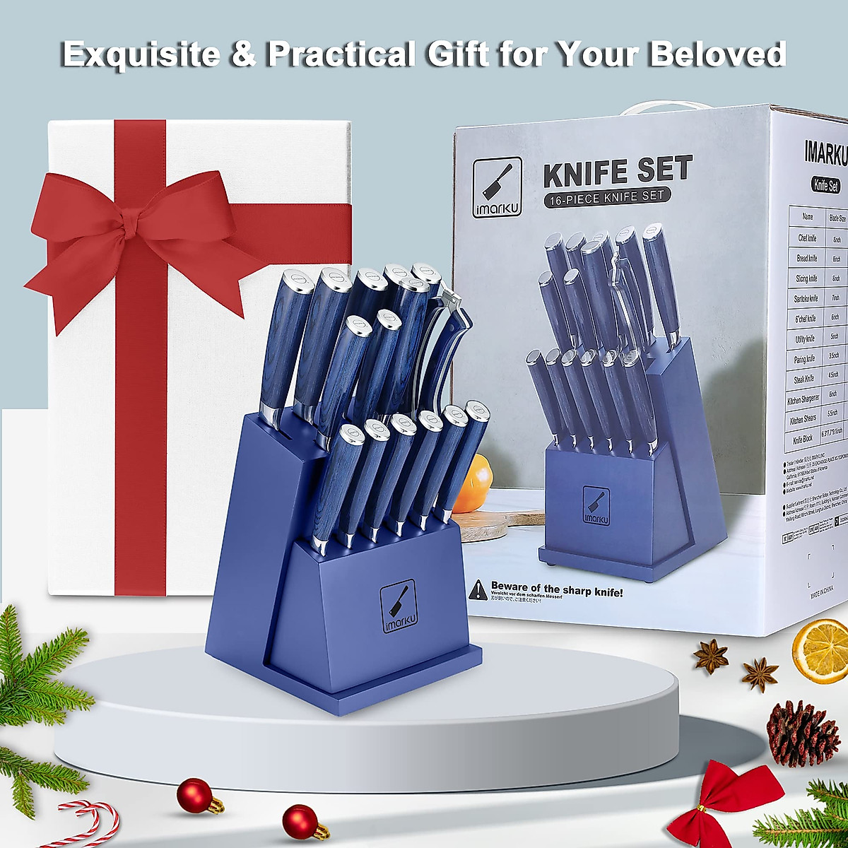 imarku 7 Inch Meat Cleaver & 16-Piece Kitchen Knife Set with Block