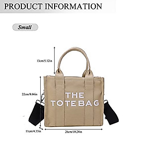 JQAliMOVV Canvas Tote Bag for Women - Mini Travel Tote Bag Purse with Zipper Fashion Shoulder Crossbody Bag Handbag (Khaki)