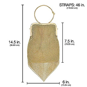 SP Sophia Collection Women's Stunning Rhinestone Fringe Evening Purse Clutch Bag with a Circle Metal Wristlet in Gold