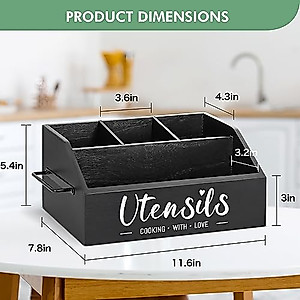 Utensil Holder for Kitchen Counter, Large Kitchen Utensil Holder with Handles, Farmhouse Cooking Utensil Organizer for Flatware, Utensil Caddy with 4 Compartments, Black Kitchen Tools Storage