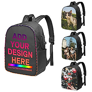 AHOBAGGA Custom Backpack Personalized Large Capacity Shoulder Traveling Bag Add Your Customized Photo Picture Text Casual Backpack Travel Knapsack Standard Size For Learning Travel Work