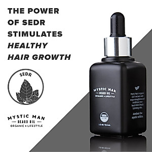 Mystic Man Organic Premium Beard Oil - (Promotes Growth, Softens and Strengthens Beard & Mustache), USDA Organic, Leave-In Conditioner with Sandalwood, and Jojoba Oil, 1.0 Fl oz.