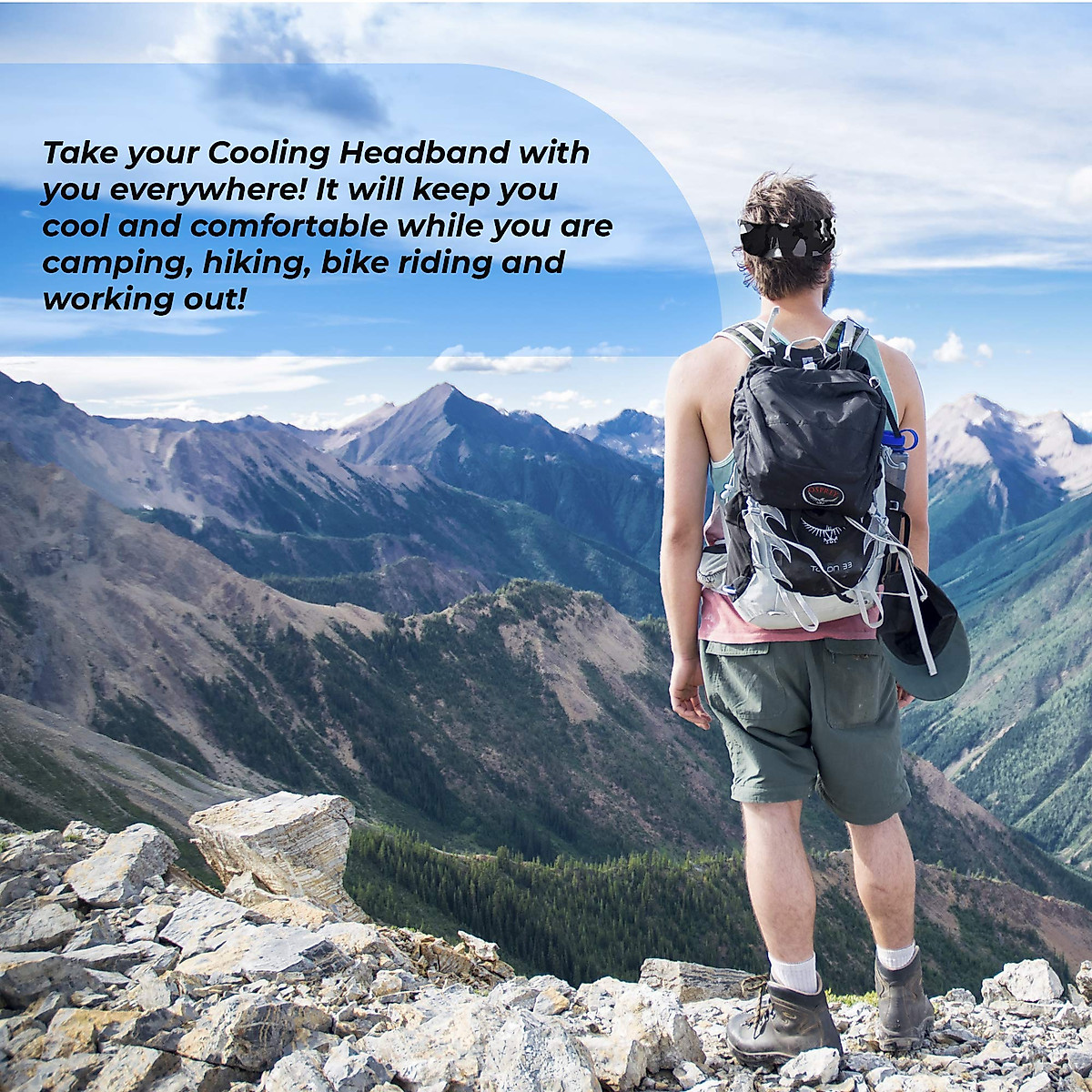 Cooling Headbands for Women & Men | Moisture Wicking Sweatband & Sports Headband | Stay Cool during Workouts Cycling Cardio Running Yoga | Headband for under Helmets & Hats | CoolCore Tech (Black)